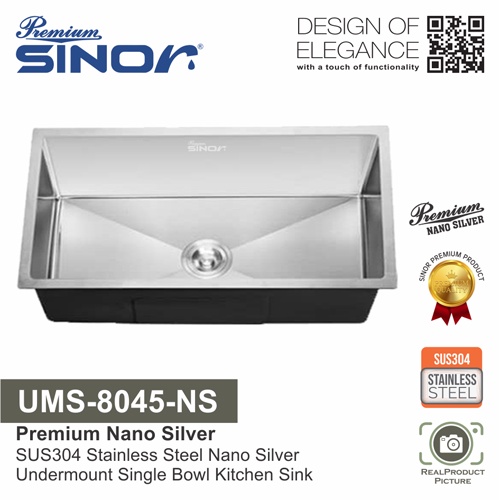 Sinor UMS-8045-NS SUS304 Stainless Steel Nano Big Single Bowl Kitchen ...