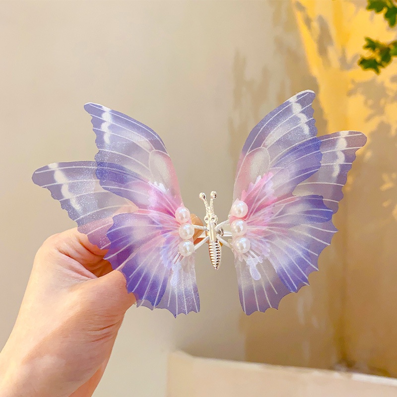 Super Fairy Butterfly Tassel Hair Clip Girls Crystal Mori Princess ...