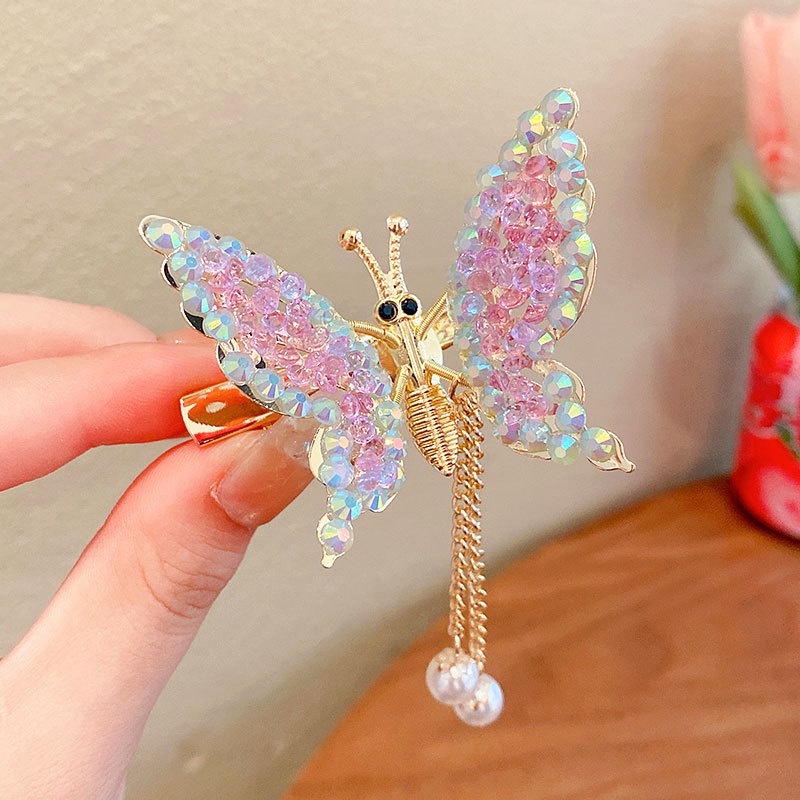 Super Fairy Butterfly Tassel Hair Clip Girls Crystal Mori Princess ...