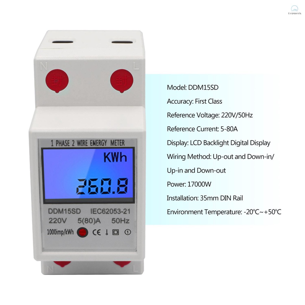 CB Single Phase DIN-Rail Energy Meter 5-80A 220V 50Hz Electronic KWh ...