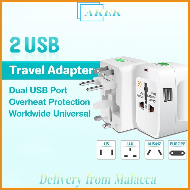 2 USB Universal Travel Adapter Plug International Worldwide Travel Plug Socket CN/EU/UK China ...
