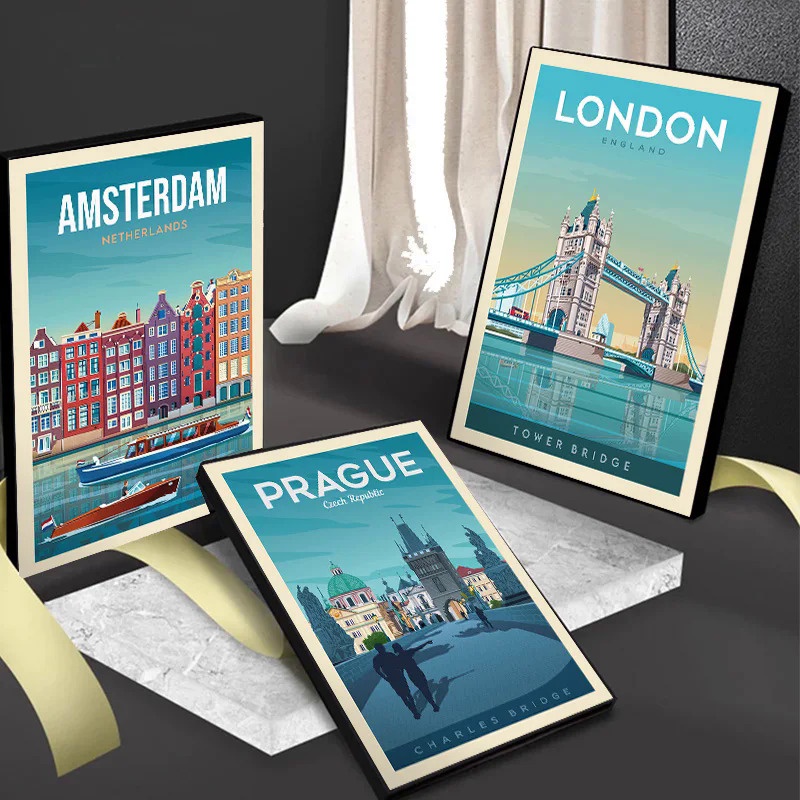Famous Cityscape Travel Poster Prints London Amsterdam Rome Prague ...