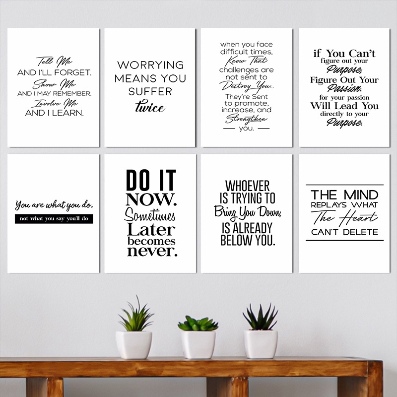 Nordic Minimalism Inspirational Quotes Poster Black and White Letters ...