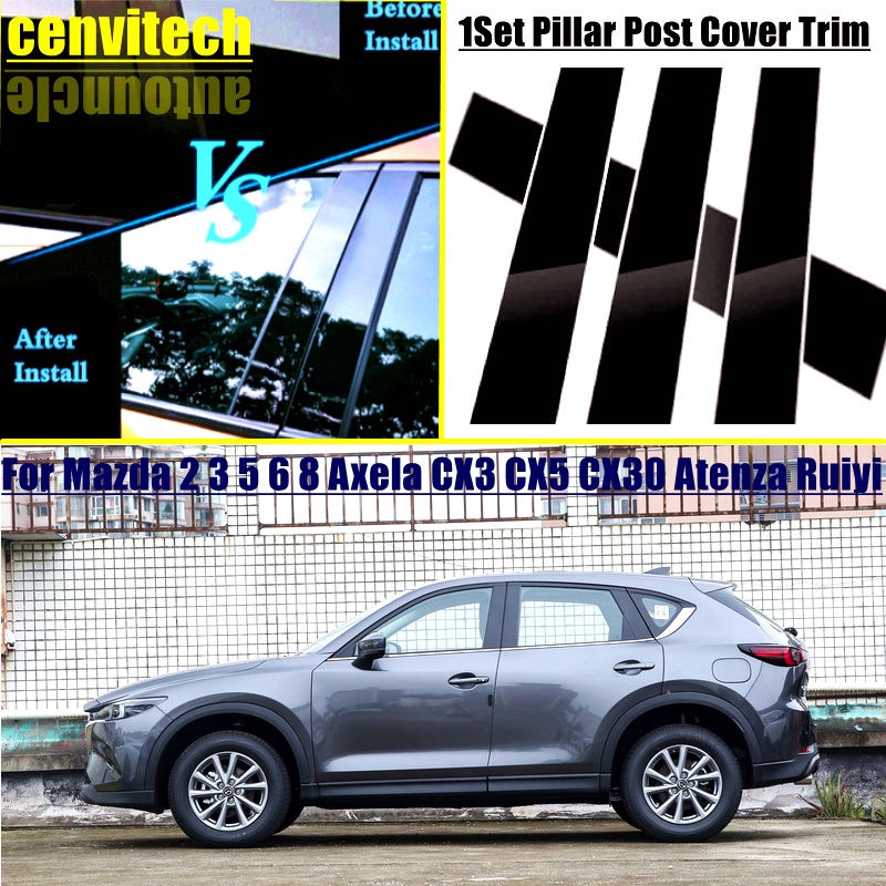 Car Window BC Pillar Post Trim Cover Strip Glossy Black Panel Stickers ...