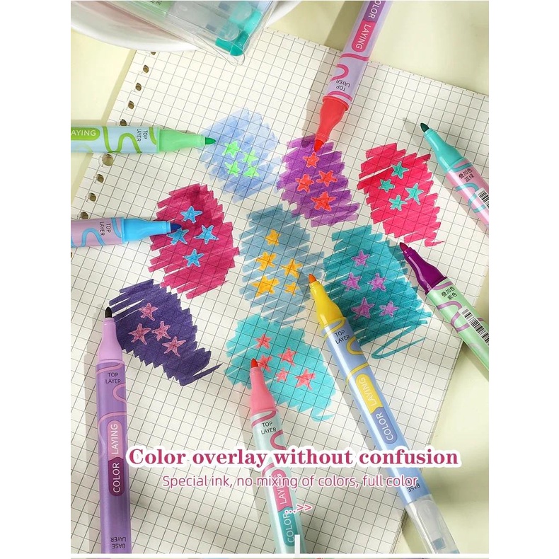 JIANWU 8 Pcs/set Color Stacking Double-ended Highlighter Set Marker Pen ...