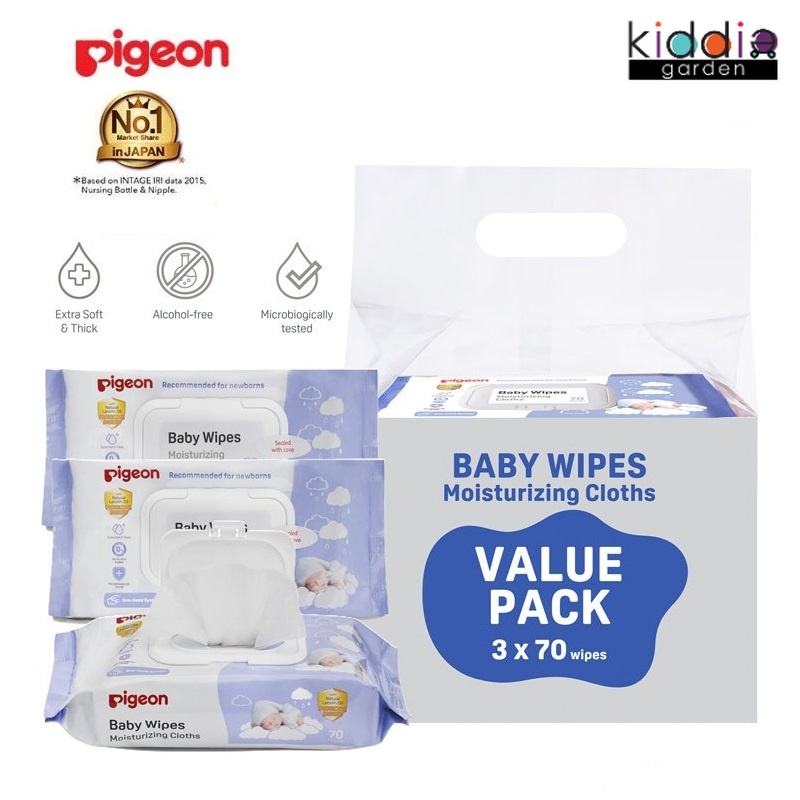 Pigeon Baby Wipes Moisturizing Cloths Value Pack (3x70 wipes) | Shopee ...