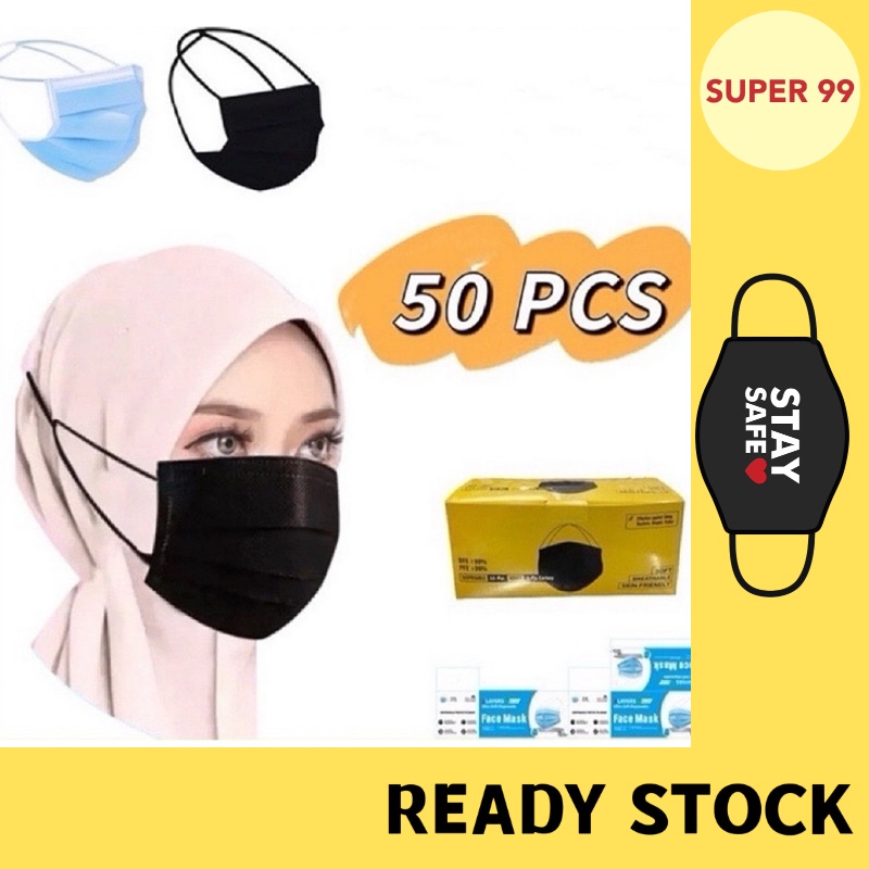 (50 PCS) Headloop Mask 3ply Face Mask Hijab Mask Head Loop Headloop ...