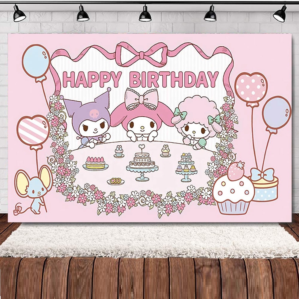 My Melody Birthday Backdrop Party Decorative Sanrio Anime Background ...