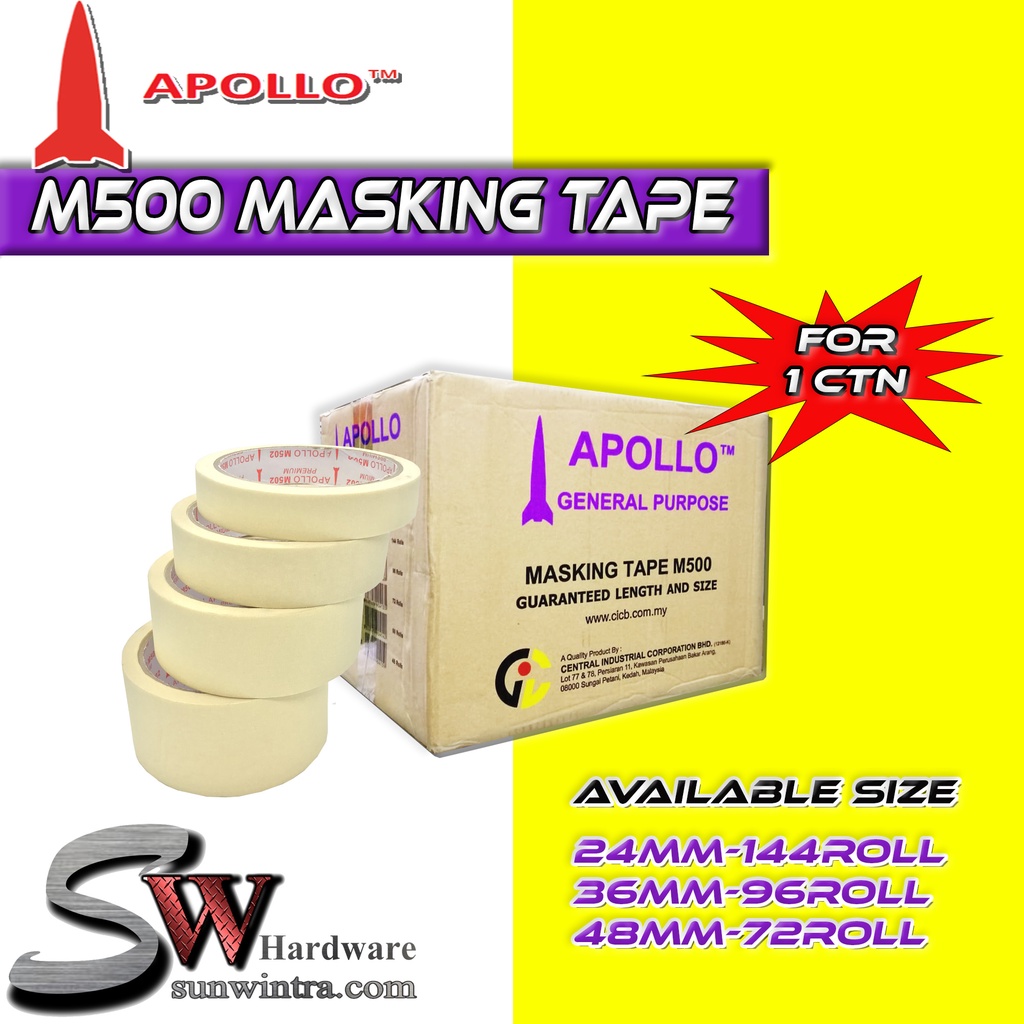APOLLO M500 GP MASKING TAPE 12 YARD 24MM 36MM 48MM / GENERAL PURPOSE ...