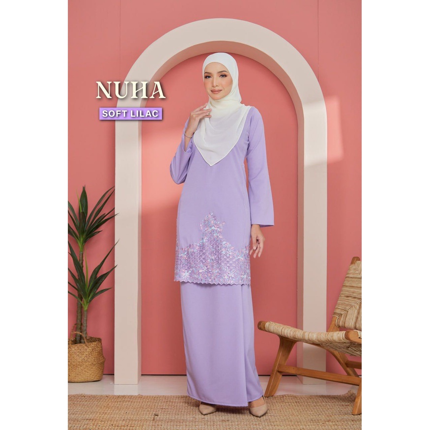 ADEL ADYANA Baju Kurung Nuha Como Crepe Baju Raya Sage Green Soft Lilac ...