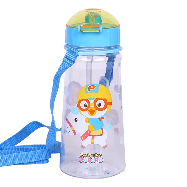 (KOR) Pororo Peekaboo Tritan Shoulder Strap Straw Water Bottle 450ml ...