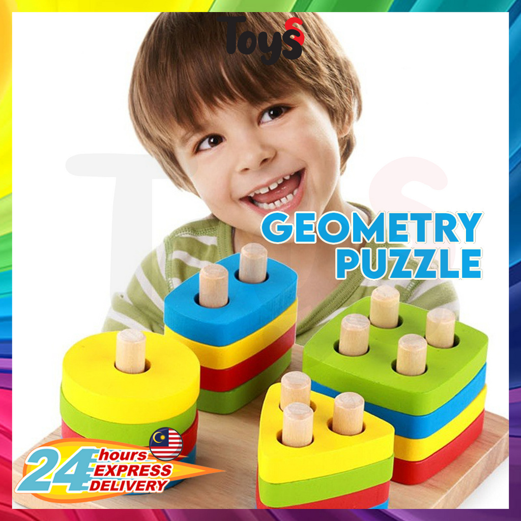 Wooden Geometry Shape Sorting Board Blocks Puzzle Early Learning ...