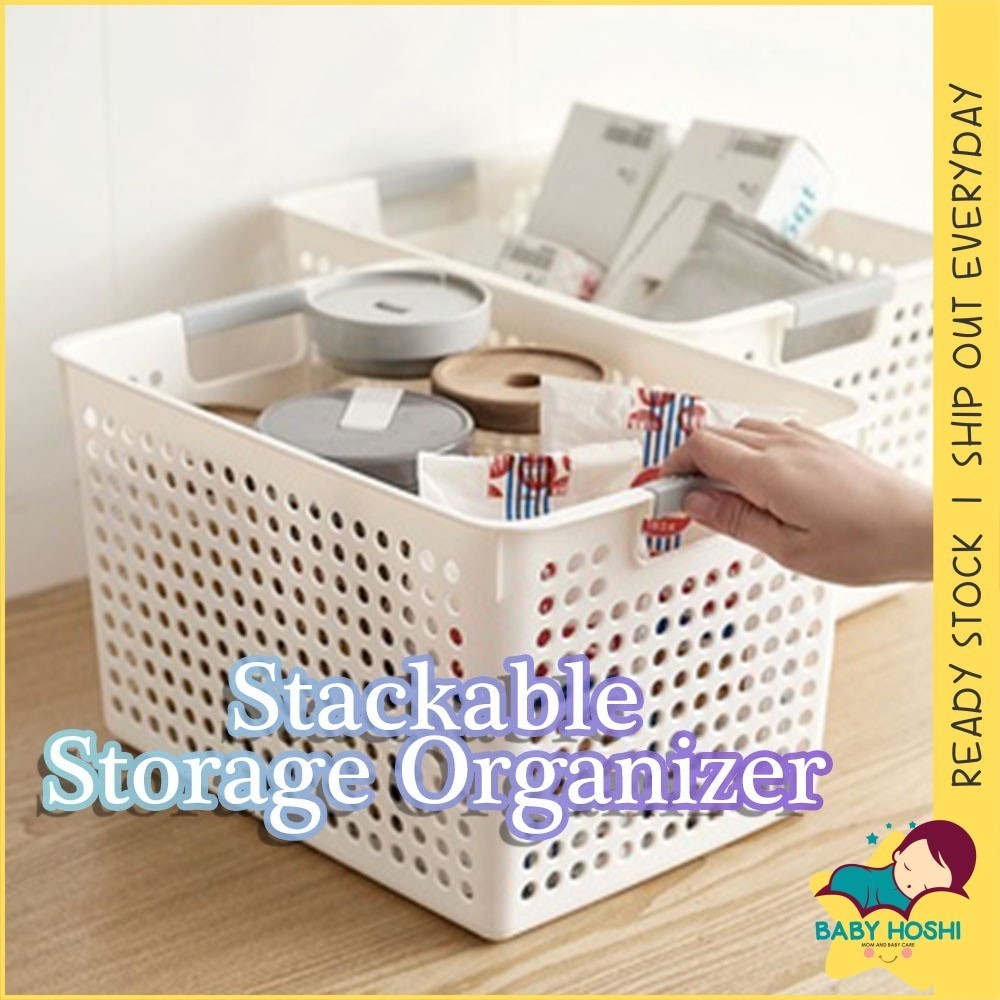 [BH] Multipurpose Plastic Stackable Storage Basket Bathroom Kitchen ...