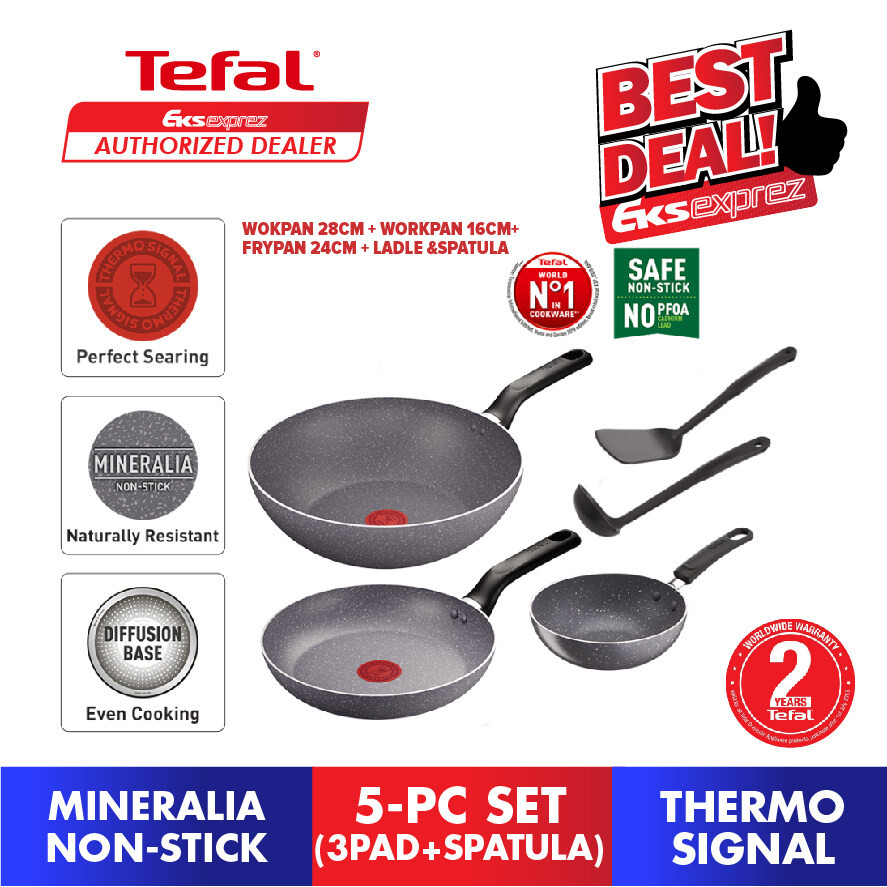 Tefal Natura 5PC Set (Wokpan 28CM+ Wokpan16cm + Frypan 24cm + Ladle & Spatula) | B226S5/B226S595 ...