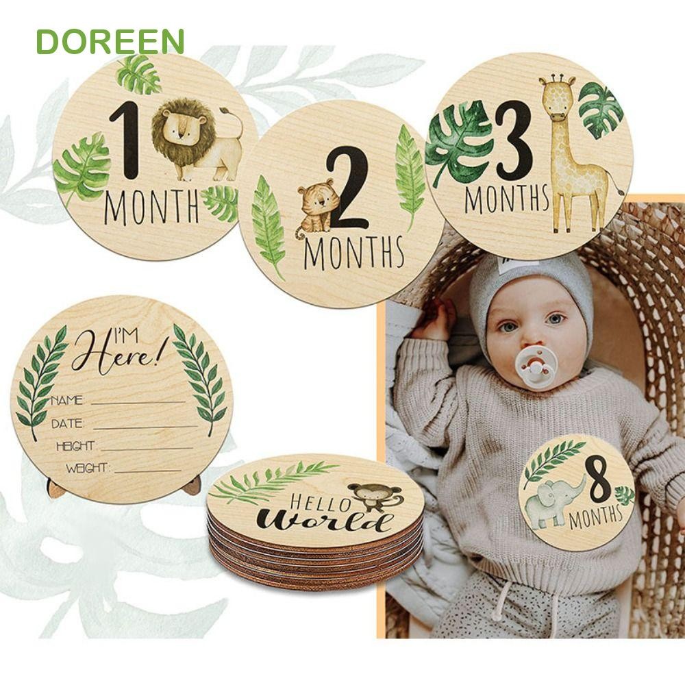 DOREEN 7pcs Baby Monthly Milestone Cards, Number Cute Wooden Milestone ...