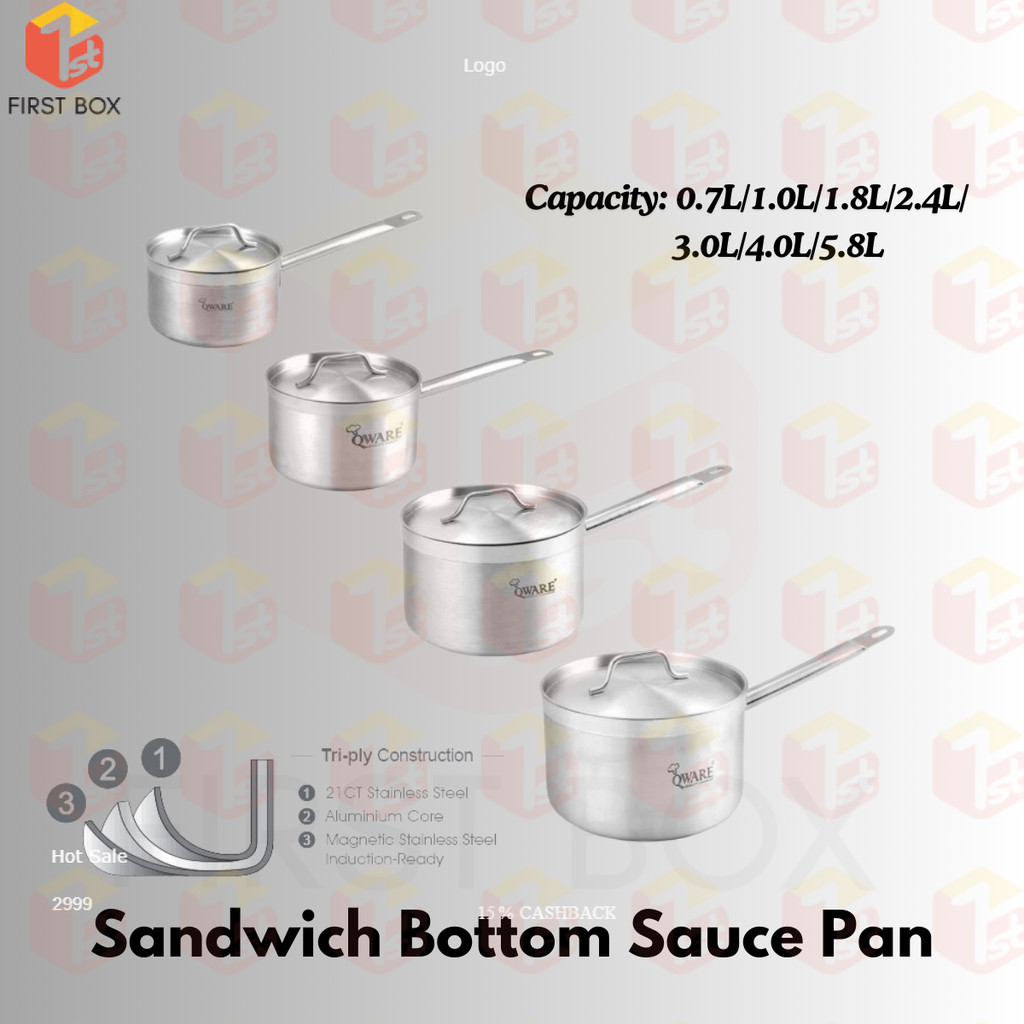 【Qware】0.7L-5.8L 3-ply Stainless Steel Sandwich Bottom Sauce Pan Can ...