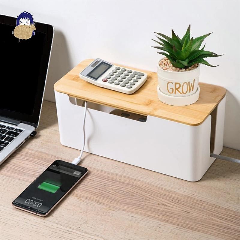 Wooden Office Cable Storage Box Power Line Wire Management Organizer ...