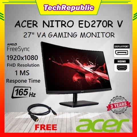ACER NITRO ED270R Vbiipx 27" FHD VA GAMING MONITOR ( 1920x1080 , 165Hz ...