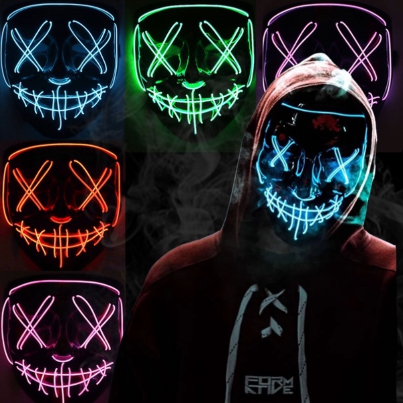 Halloween LED Mask Neon Party Luminous Light Scary The Purge Mask Glow ...