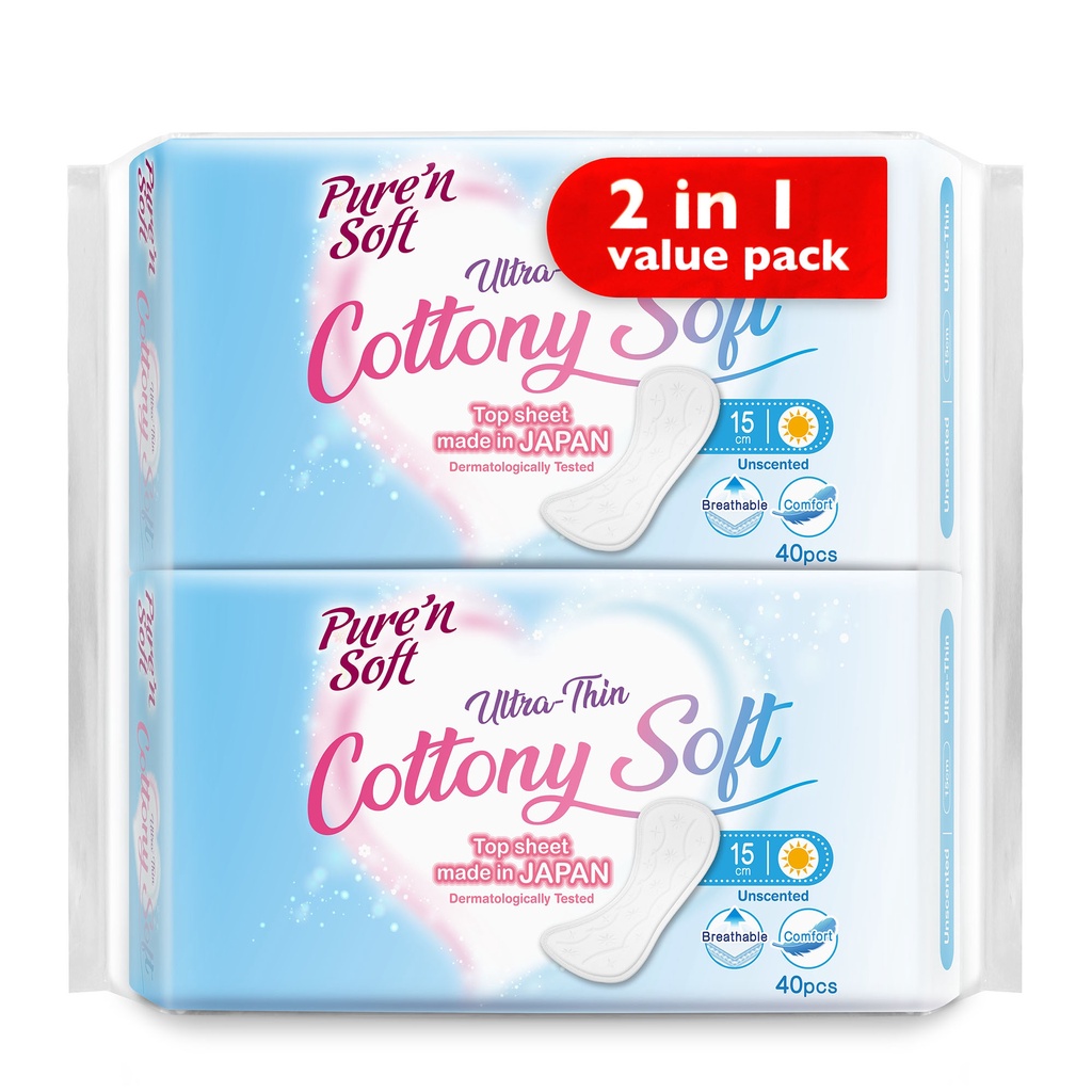 PURE'N SOFT Ultra-Thin Pantyliner Unscented 150mm 2 x 40's | Shopee ...