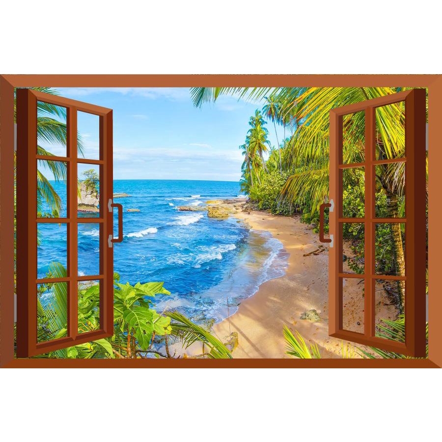 Seaside scenery Sea 3D Window View Sticker Wall Art Vinyl Decal Summer ...