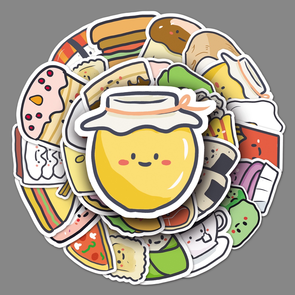50 Sheets Hand-Painted Food Graffiti Stickers Cartoon Waterproof ...