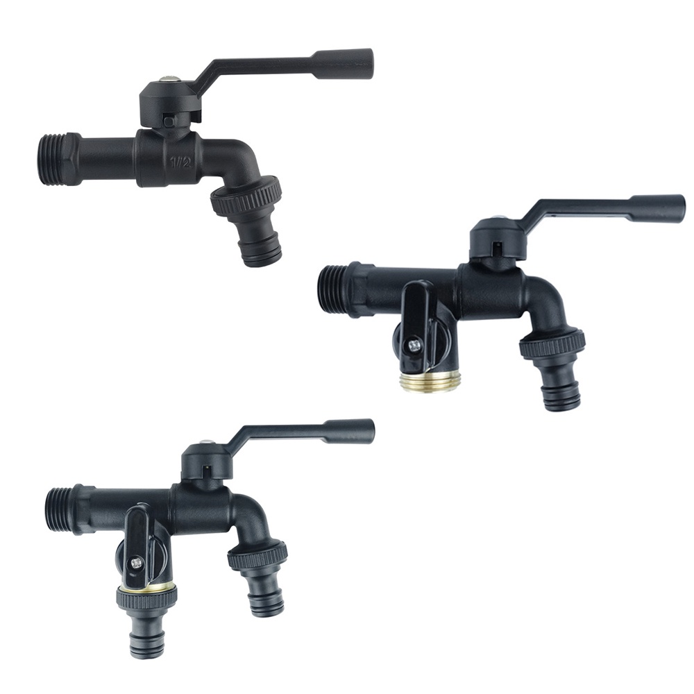 Black Brass Garden Hose Faucet Outdoor Anti-Freeze Bibcocks Dual Outlet ...