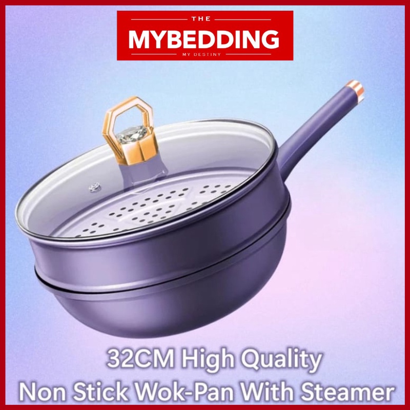 MYB_ Household Medical Stone Non-Stick Pan Diamond Queen Pot with Lid ...