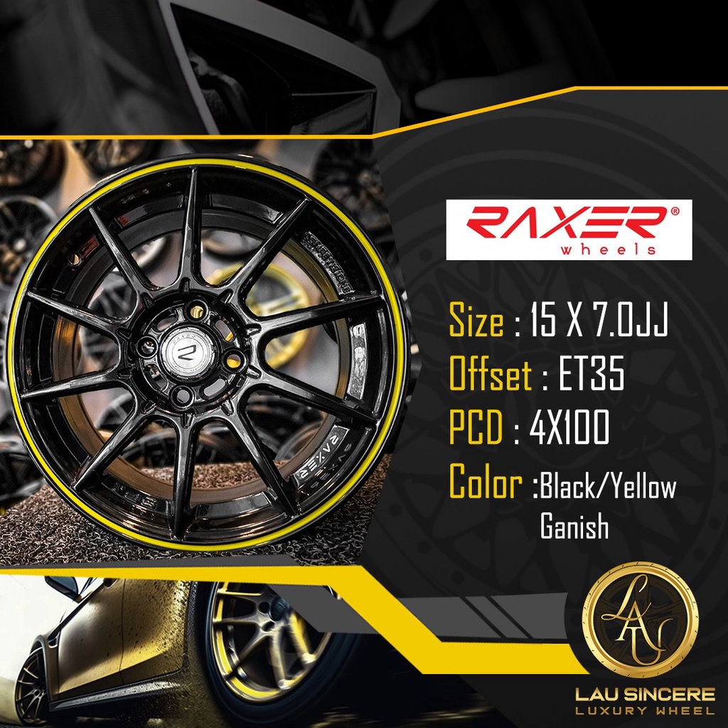 Raxer 15 X 7.0JJ 4X100 Black/ Yellow Ganish | Shopee Malaysia