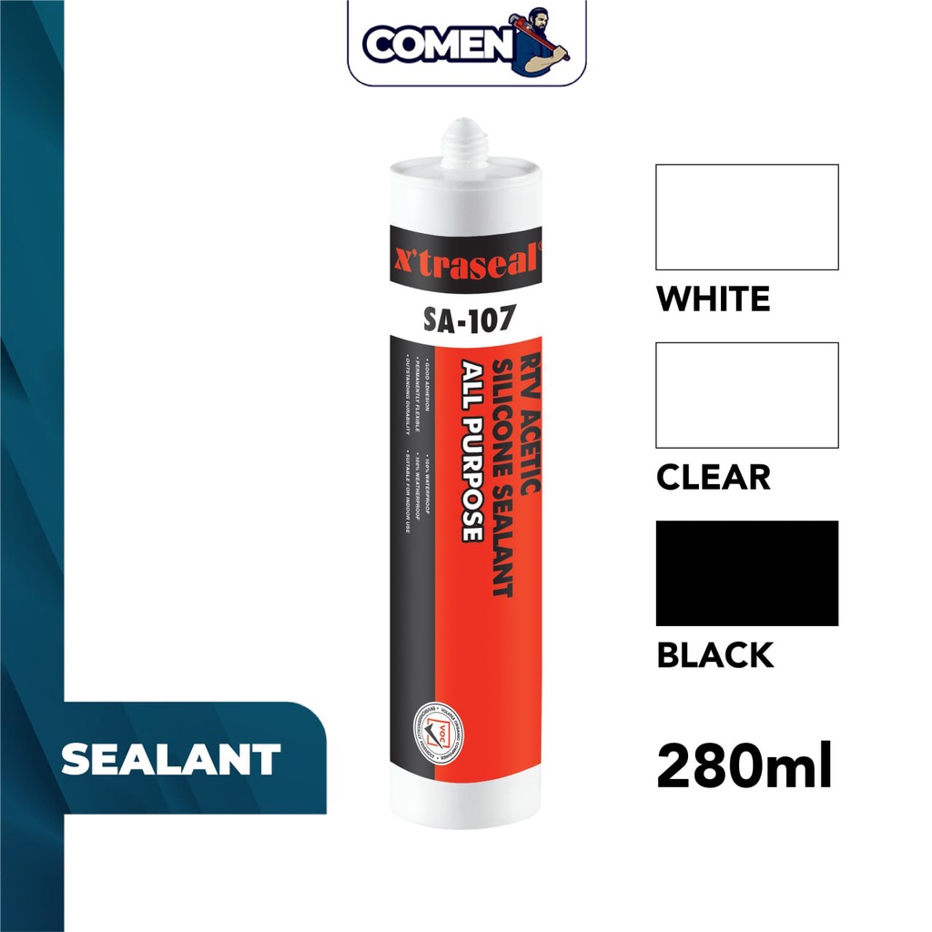 XTRASEAL SA-107 RTV Acetic Silicone Sealant 280ml All Purpose Versatile Grade SA107 Acetic Glass ...