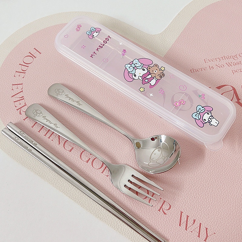 3pcs Set Cute Cutlery Set Kuromi Cinnamoroll Hello Kitty Melody ...