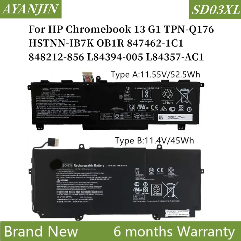 SD03XL Laptop Battery For HP Chromebook 13 G1 TPN-Q176 HSTNN-IB7K OB1R ...