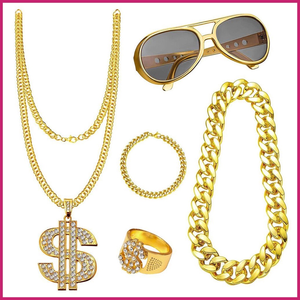 80s 90s Hip Hop Costumes Outfit 5 Pieces Rapper Costume Accessories ...