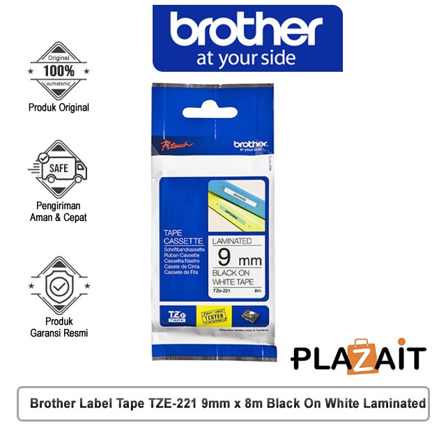 Brother Label Tape TZE-221 9mm x 8m Black On White Laminated | Shopee ...