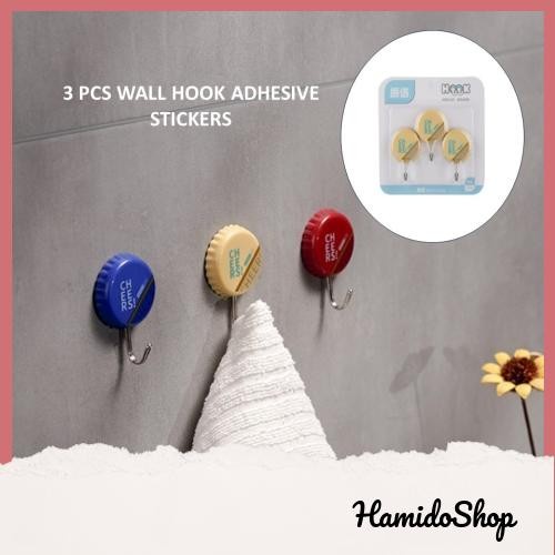3 Pcs Wall Hooks Adhesive Sticker Cap Bottle Design Hang Hooks Shirt ...