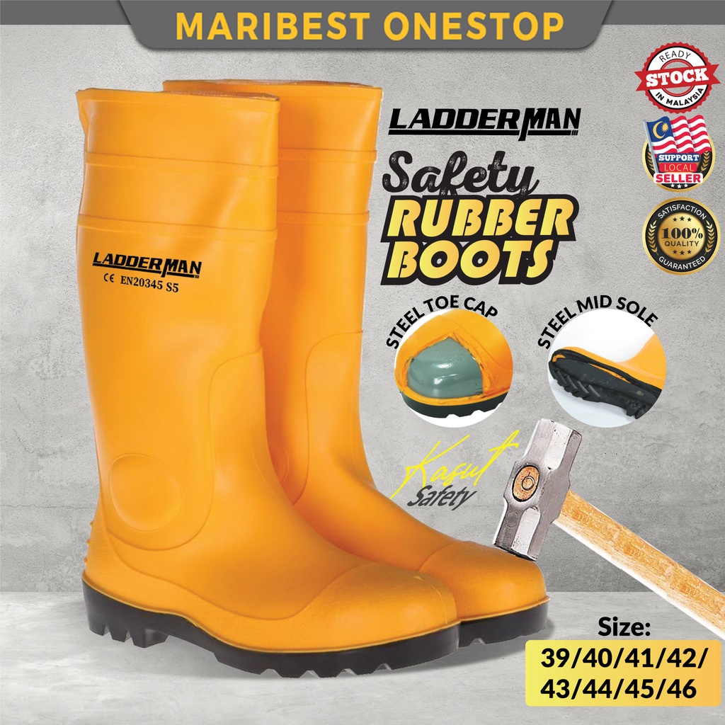 LDM Steel Toe Cap Safety Rubber Boot Yellow Orange Wellington ...