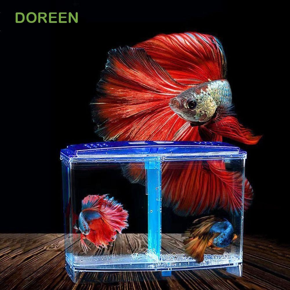 DOREEN Betta Fish Tank, with Water Grass Transparent Double-grid Betta ...