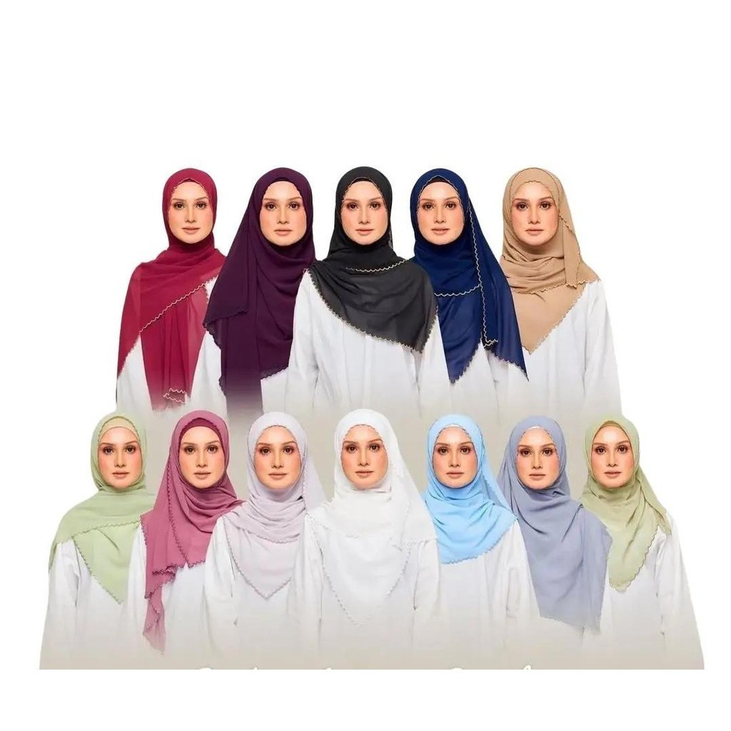 Mekar Sulam Chiffon Heavy Shawl Sulam klasik 180x70cm 4 Edge Embordiery ...