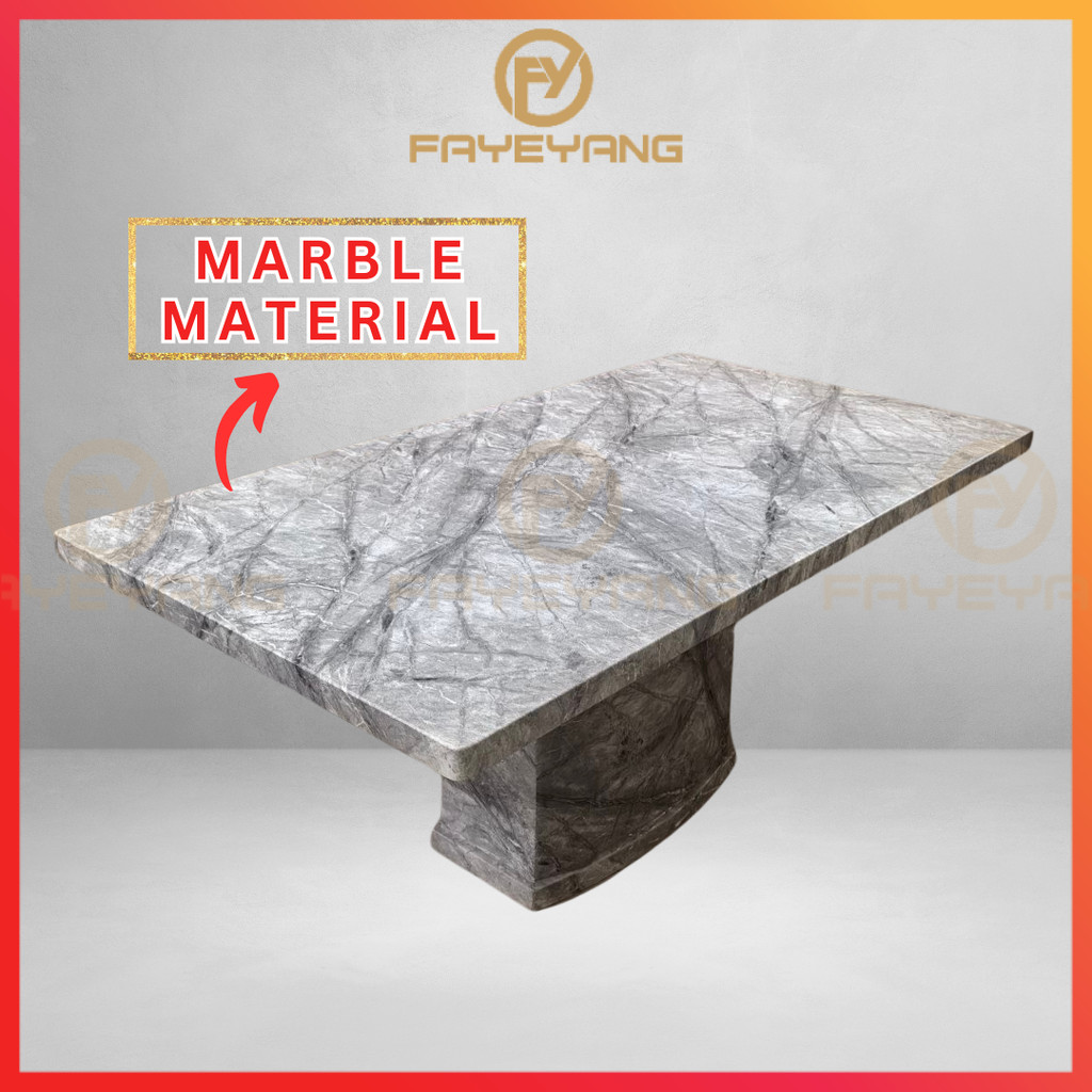 (Free Installation) Fayeyang Rectangle Modern Marble Dining Table Meja Makan Solid Meja Batu ...