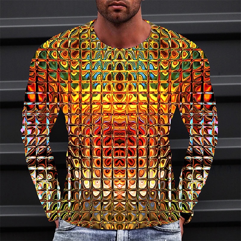 New Shining Men's T-shirt Pattern Gradient Round Neck Clothing 3D ...