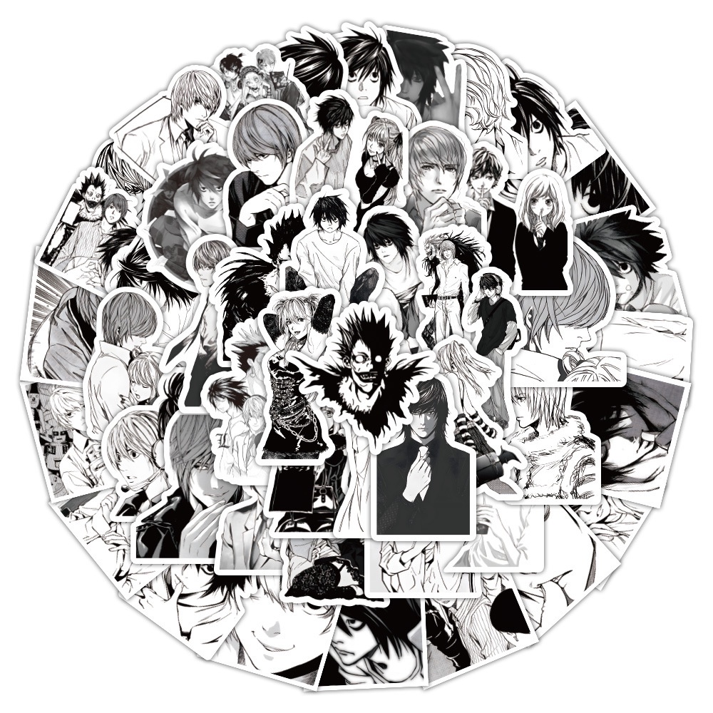 60PCS Black and White Cartoon Anime Death Note Stickers For Helmet ...