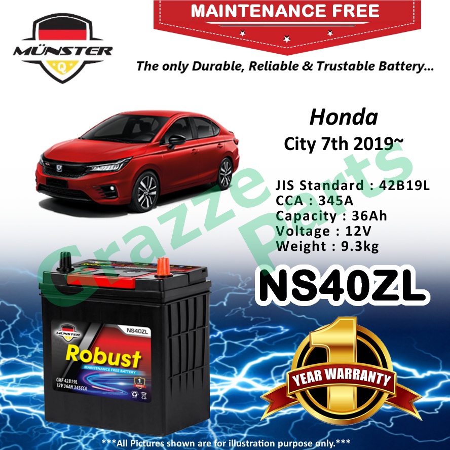 Münster Robust MF CMF NS40 | NS40ZL | 42B19L (36AH) Car Battery Bateri ...