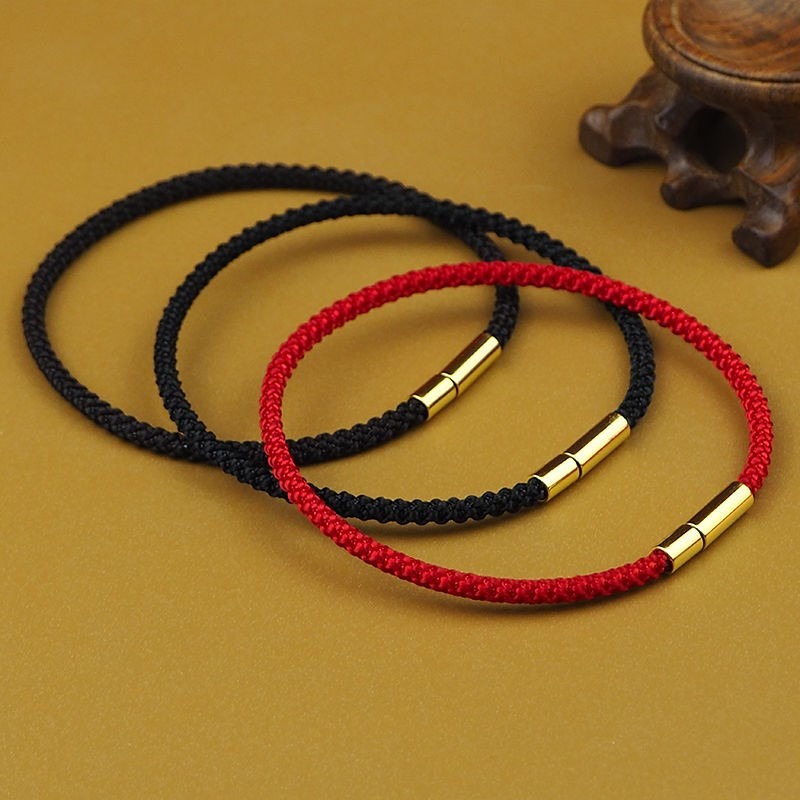 Hand-Woven Red Rope Titanium Steel Bracelet Simple Black Couple Lucky ...