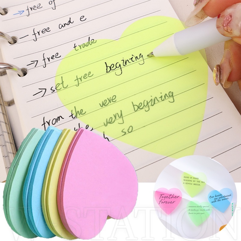 20-80 Sheets/Book Transparent Fluorescent PET Heart Sticky Notes ...