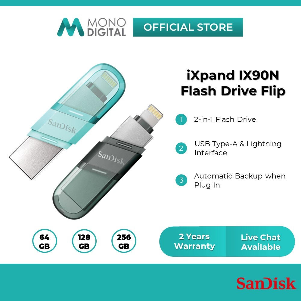 SanDisk iXpand Flash Drive Flip 2-in-1 Dual Drive OTG Lightning & USB 3 ...