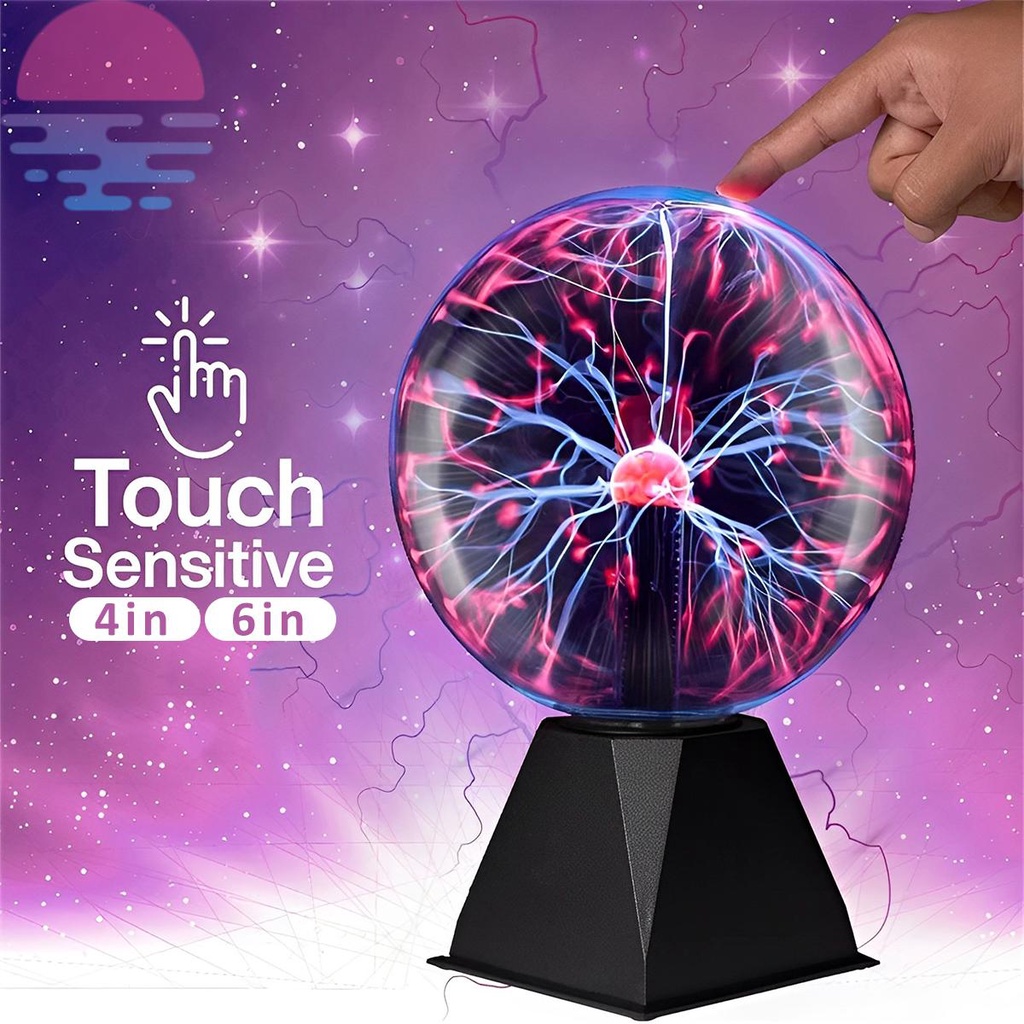 Plasma Ball Light 4/6inch Glass Plasma Ball Lamp Voice Control ...