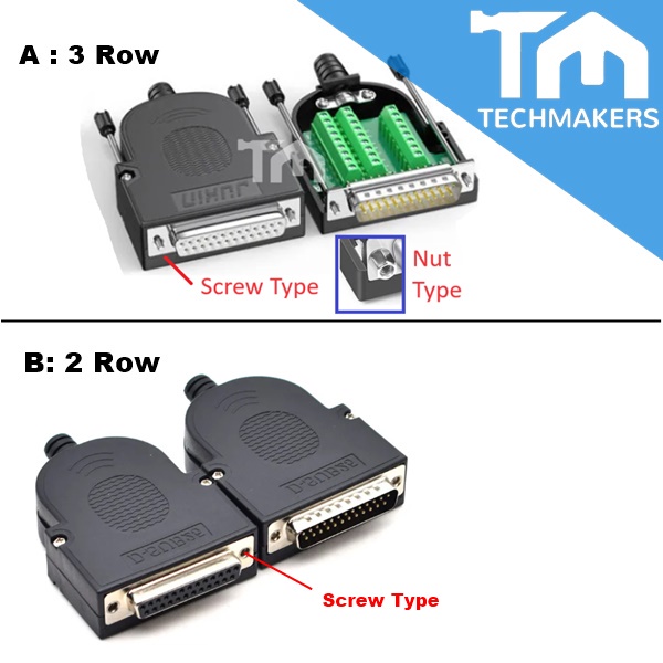 DB25 Male/Female Solderless 25-Pin Serial Port Connector Kit Screw Type ...