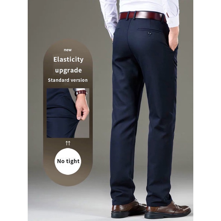 Men's Elastic ice silk anti wrinkle trousers Men's Business Straight ...