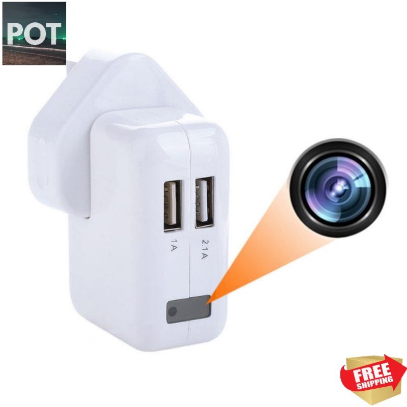 Letak Dinding UK Plug CCTV Cam Dual USB Ports Charger HD 1080P Motion ...