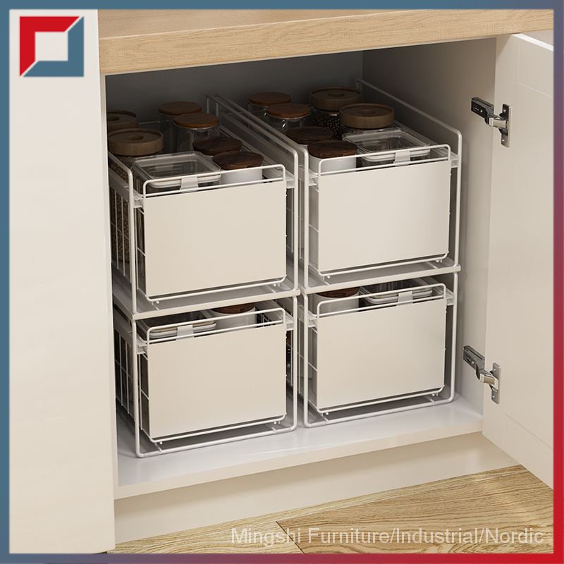 Installation free pull-out storage rack kitchen double-layer sink ...